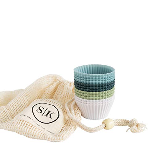 The Silicone Kitchen Reusable Silicone Baking Cups - Non-Toxic, BPA Free, Dishwasher Safe ((White, Navy, Sage Green, Dusty Blue), Standard)