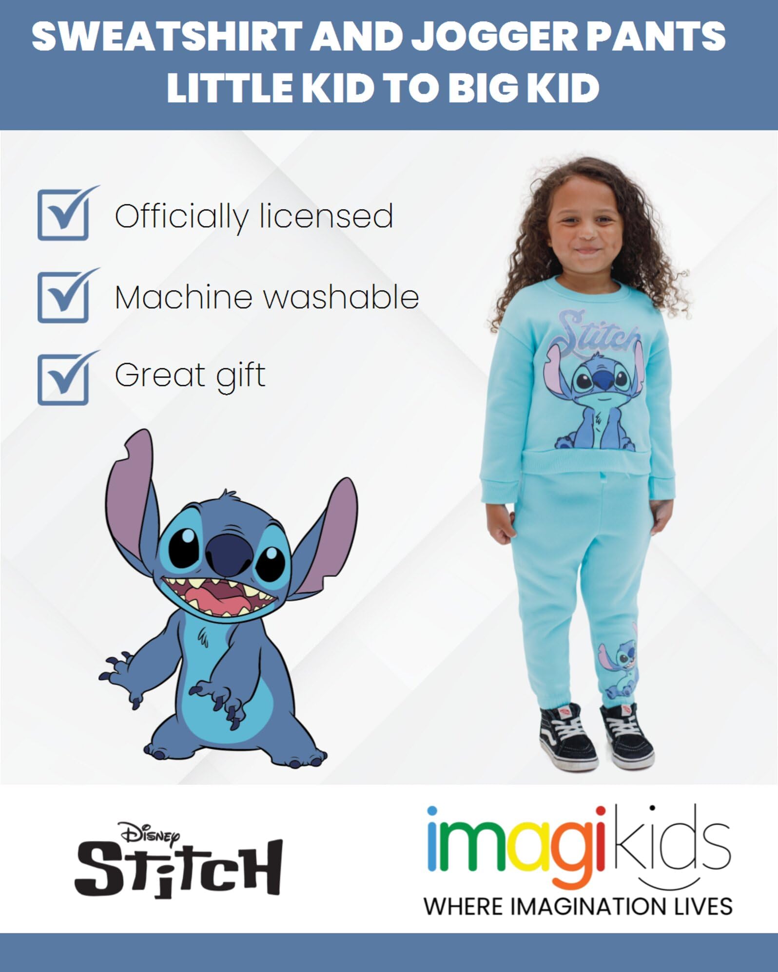 Disney Lilo & Stitch Big Girls Fleece Sweatshirt and Jogger Pants Blue 10-12