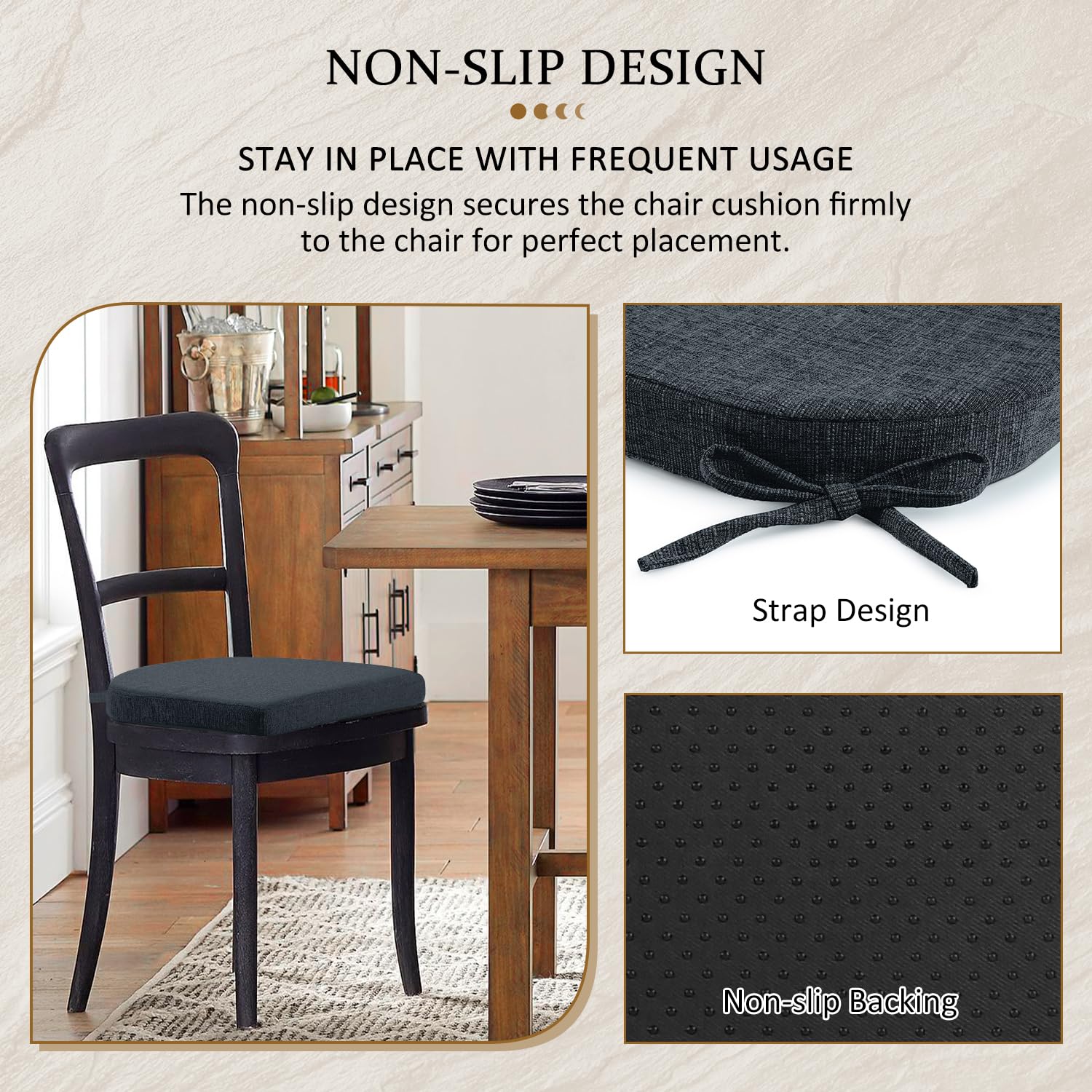 LOVTEX Chair Cushions for Dining Chairs 4 Pack - Memory Foam Chair Pads with Ties and Non-Slip Backing - Seat Cushion for Kitchen Chair 16x16x2, Navy