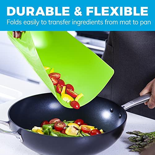 Extra Thick Flexible Plastic Cutting Board Mats With Food Icons & "EZ-Grip" Waffle Back, (Set of 4) - Chopping Board Set - Textured Waffle Grip Bottom Prevents Slipping On Most Counter Tops