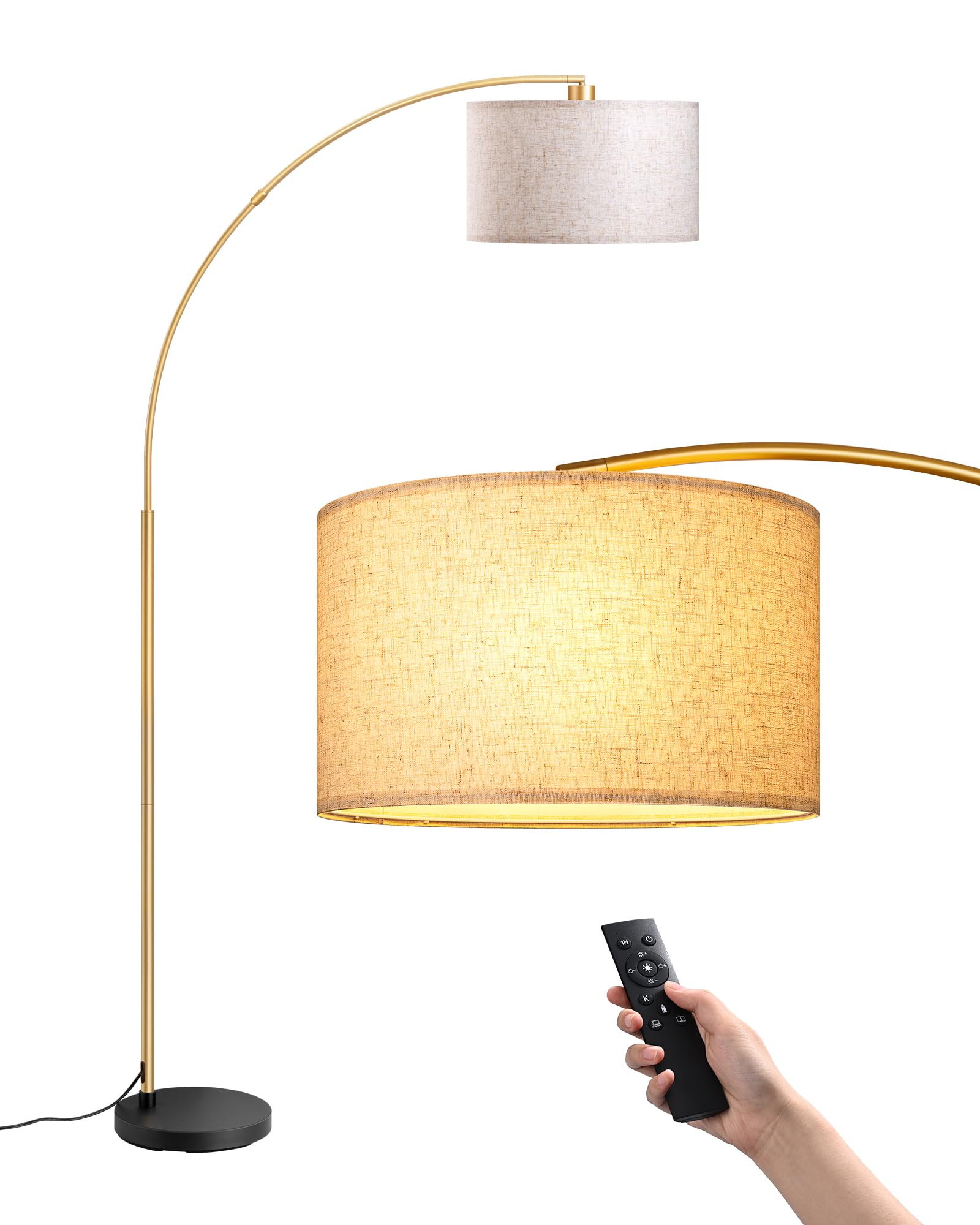 EDISHINE 78.3" Gold Arched Floor Lamp with Remote, Mid Century Modern Reading Light Over Chair, Tall Arc Standing Lamp for Living Room, Home Office, Reading Room, Dining Room, Dimmable Bulb Included