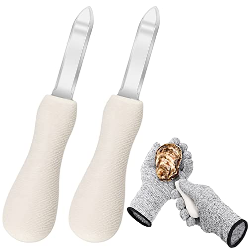 Nonley Oyster Shucking Knife, 2 Pack Oyster Knife Shucker Set with Professional Grade Cut Resistant Gloves | Oyster Shucker Clam Knife, Seafood Opener Seafood Tools