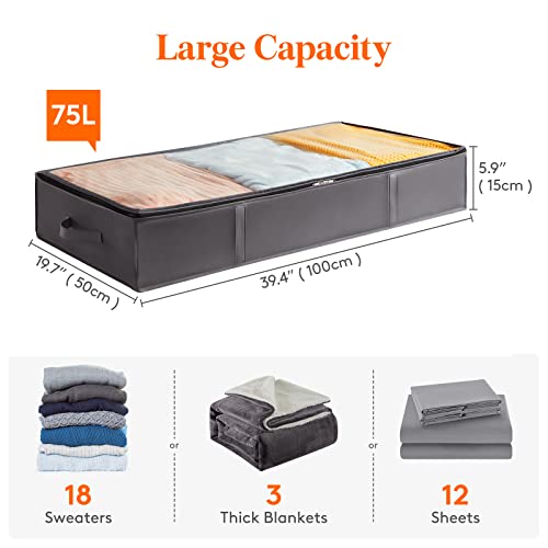 Lifewit 6 Packs Under Bed Storage Containers, Large Capacity Blanket Storage Bags with Reinforced Handles, Organization and Storage for Clothes, Sheets, Towels, Bedroom, Closet, College Dorm, Grey