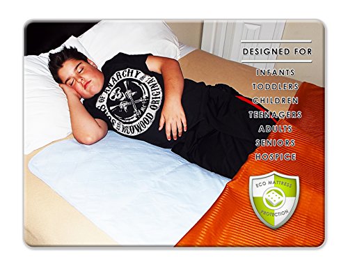 1 Eco Mattress Protection Pad. Premium Grade- Waterproof Sheet and Mattress Protector. 300 Wash Guarantee, 36β x 36β, Light Blue.