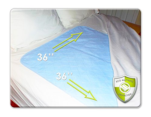 1 Eco Mattress Protection Pad. Premium Grade- Waterproof Sheet and Mattress Protector. 300 Wash Guarantee, 36β x 36β, Light Blue.