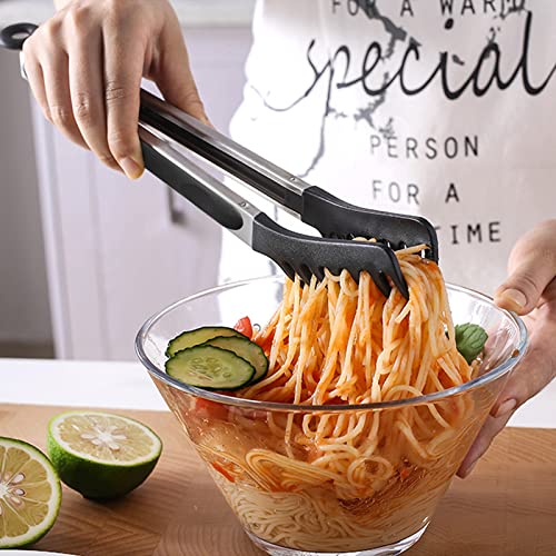2 Pieces Spaghetti Spoon and Pasta Tong,Non-stick 13-Inch Silicone Spaghetti Fork and 9.8-Inch Stainless Steel Handle Spaghetti Tong Food Clip for Spaghetti Noodle
