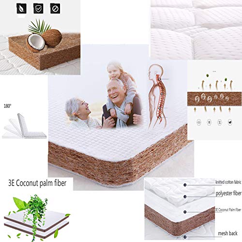 Tatami Tri-fold Mattress, Thick 3e Coconut Palm Mattress Pad Orthopedic Coir Sleeping Mat Firm Feel Quiet Guest Bed Floor Mat-White 150x200cm(59x79inch)
