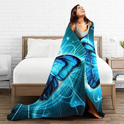 Blue Butterfly Printed Blanket Throw Lightweight Super Soft Micro Fleece Throw Blankets Fit Couch Bed Living Room Sofa Chair 50"X40"