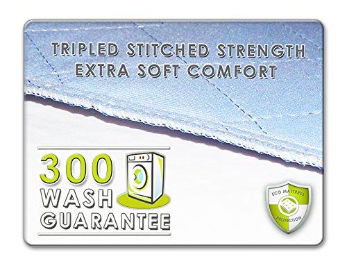 1 Eco Mattress Protection Pad. Premium Grade- Waterproof Sheet and Mattress Protector. 300 Wash Guarantee, 36β x 36β, Light Blue.