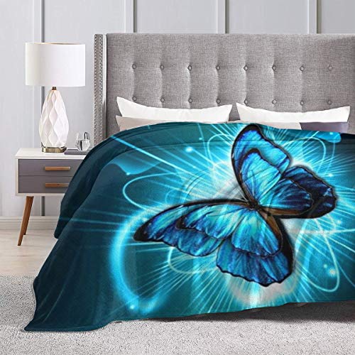 Blue Butterfly Printed Blanket Throw Lightweight Super Soft Micro Fleece Throw Blankets Fit Couch Bed Living Room Sofa Chair 50"X40"