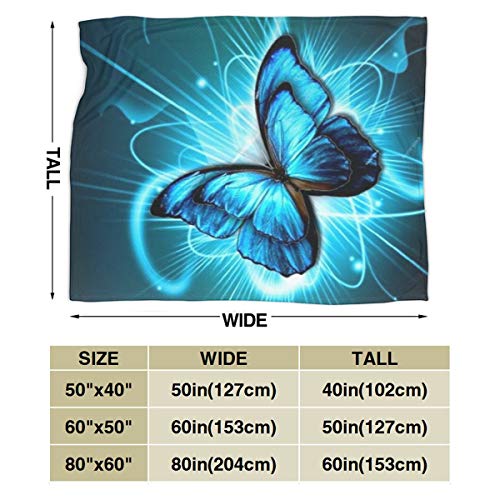 Blue Butterfly Printed Blanket Throw Lightweight Super Soft Micro Fleece Throw Blankets Fit Couch Bed Living Room Sofa Chair 50"X40"