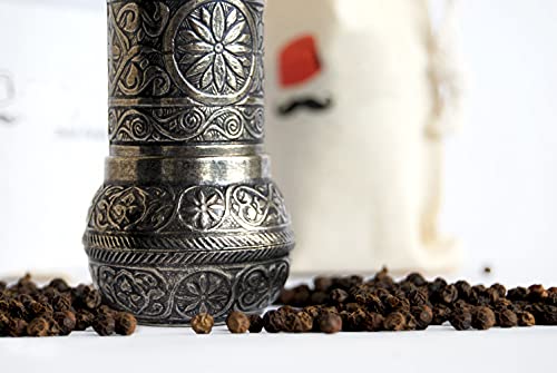 Bazaar Anatolia Turkish Pepper Mill Grinder Refillable Spice 4.2" Manual Crank Handle (Dark Silver)