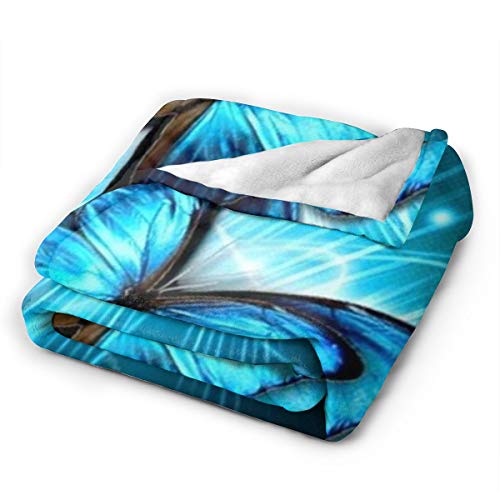 Blue Butterfly Printed Blanket Throw Lightweight Super Soft Micro Fleece Throw Blankets Fit Couch Bed Living Room Sofa Chair 50"X40"