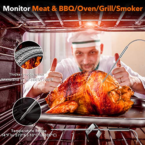 Wireless Meat Thermometer, Yunbaoit Digital Remote Food Cooking Meat Thermometer for BBQ Grill Smoker Oven Kitchen,500 FT Range&Dual Probes