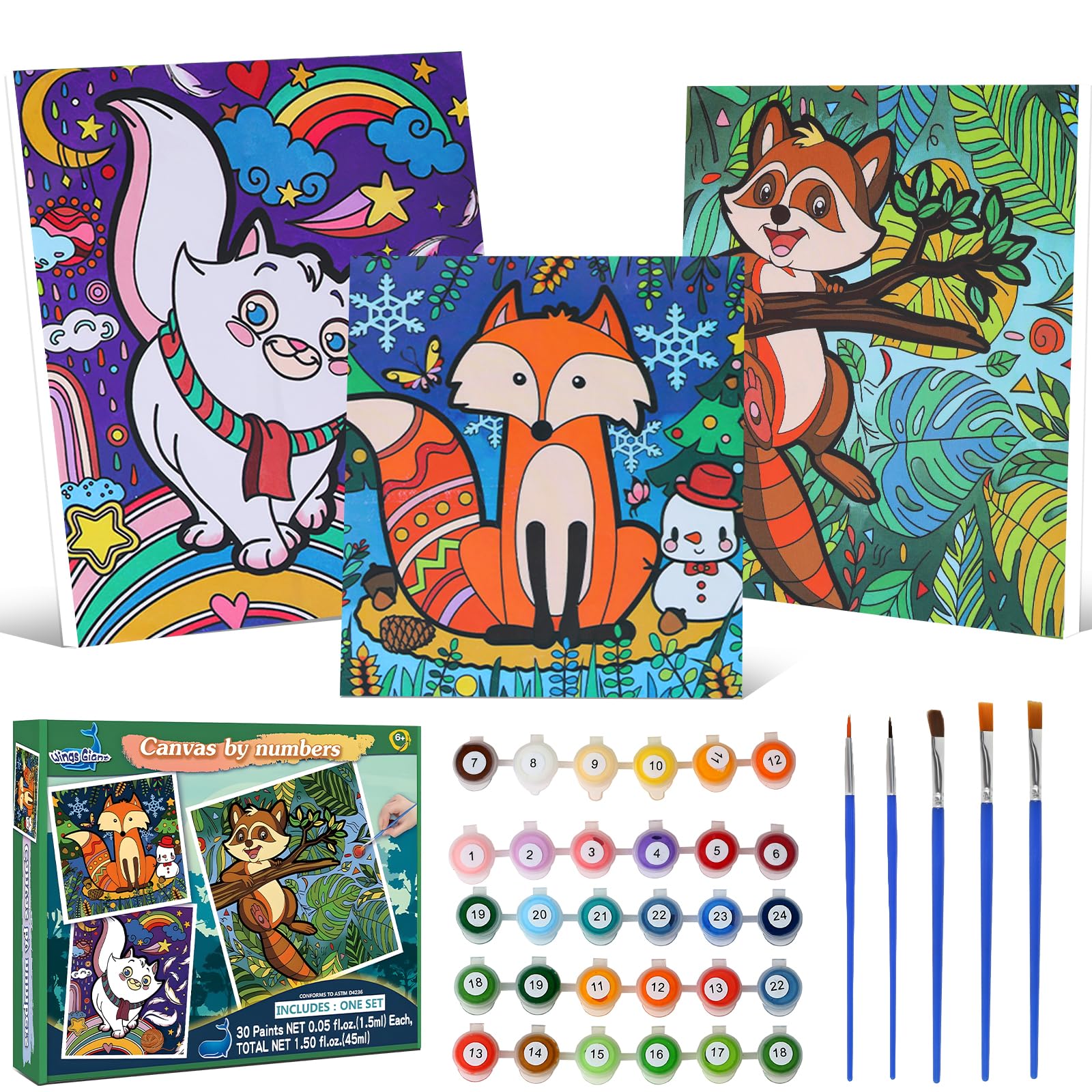Wings Giant Paint by Numbers Framed, 3 Pack Painting Kit for Kids DIY Printed Canvas, Paint by Numbers for Kids Ages 8-12 9-12 4-8, Christmas Gift for Kids, Art Supplies & Arts and Crafts for Kids