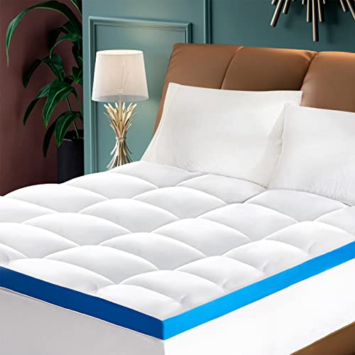CYMULA Mattress Topper Queen Size, Cooling Mattress Pad Cover for Ultimate Comfort, Extra Thick 5D Snow Down Alternative Overfilled Plush Pillow Top with 8-21 Inch Deep Pocket - 60"x80" White