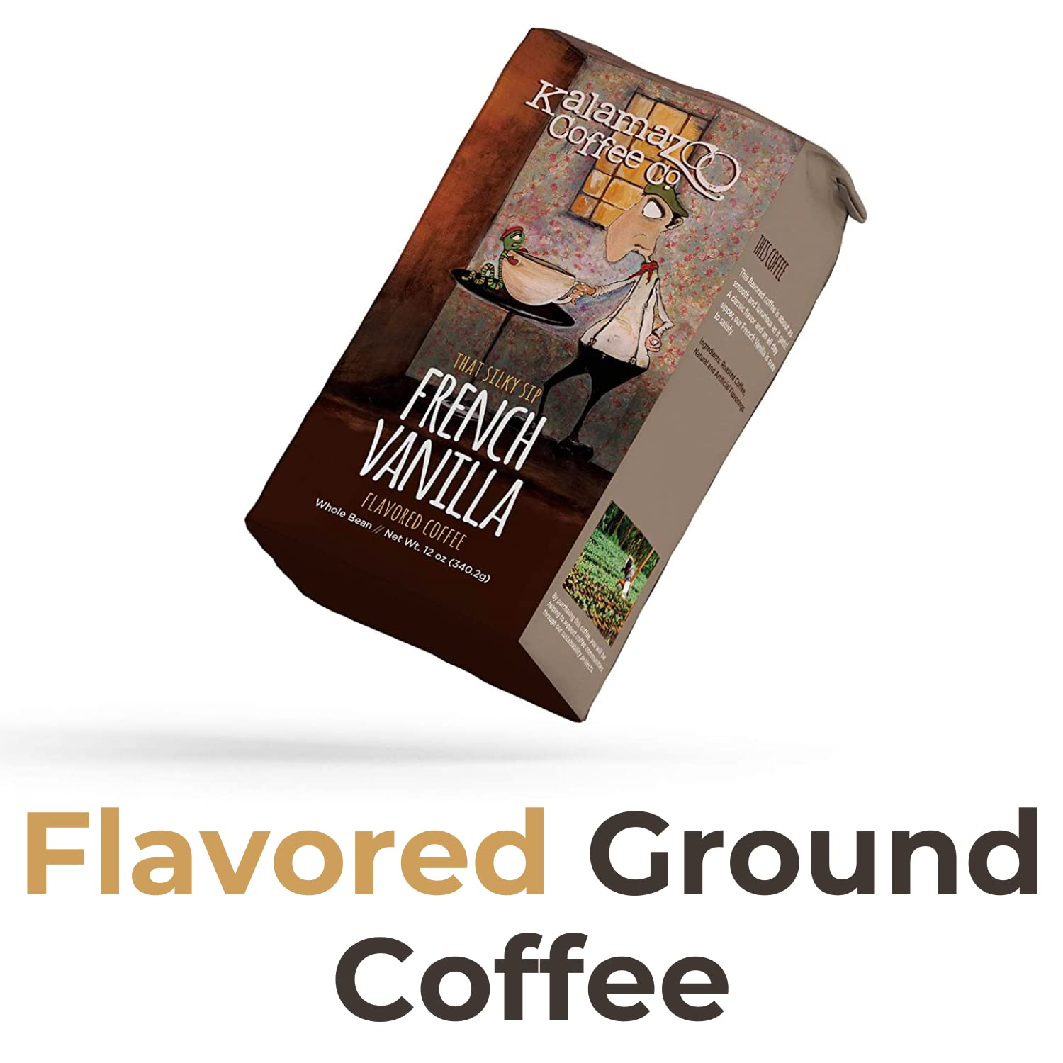 KALAMAZOO COFFEE COMPANY French Vanilla Ground Coffee - That Silky Sip Flavored Coffee | 12oz Bag (1 Pack)