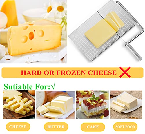 Cheese Slicer & Cheese Cutter | Stainless Steel cheese slicer with 10 Replacement-wires | Cheese Cutter for Block Cheese Metal Cheese Slicer Cutting Board Kitchen Gadgets Gift Set for Cheese Butter