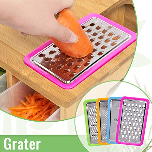 SHINESTAR Bamboo Cutting Board with Containers, Sturdy Meal Prep Station for Kitchen, Includes 4 Graters, 4 Trays with Lids - Easy Food Storage