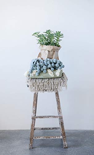 Creative Co-Op Blue Cotton Poms 21-Textiles-Blankets/Throws, Aqua