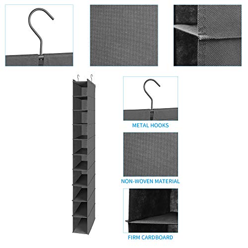 MAX Houser 10-Shelf Hanging Shoe Shelf Organizer, Hanging Shoe Storage for Closet (Grey)