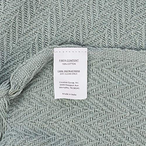 Creative Co-Op Blue Cotton Poms 21-Textiles-Blankets/Throws, Aqua