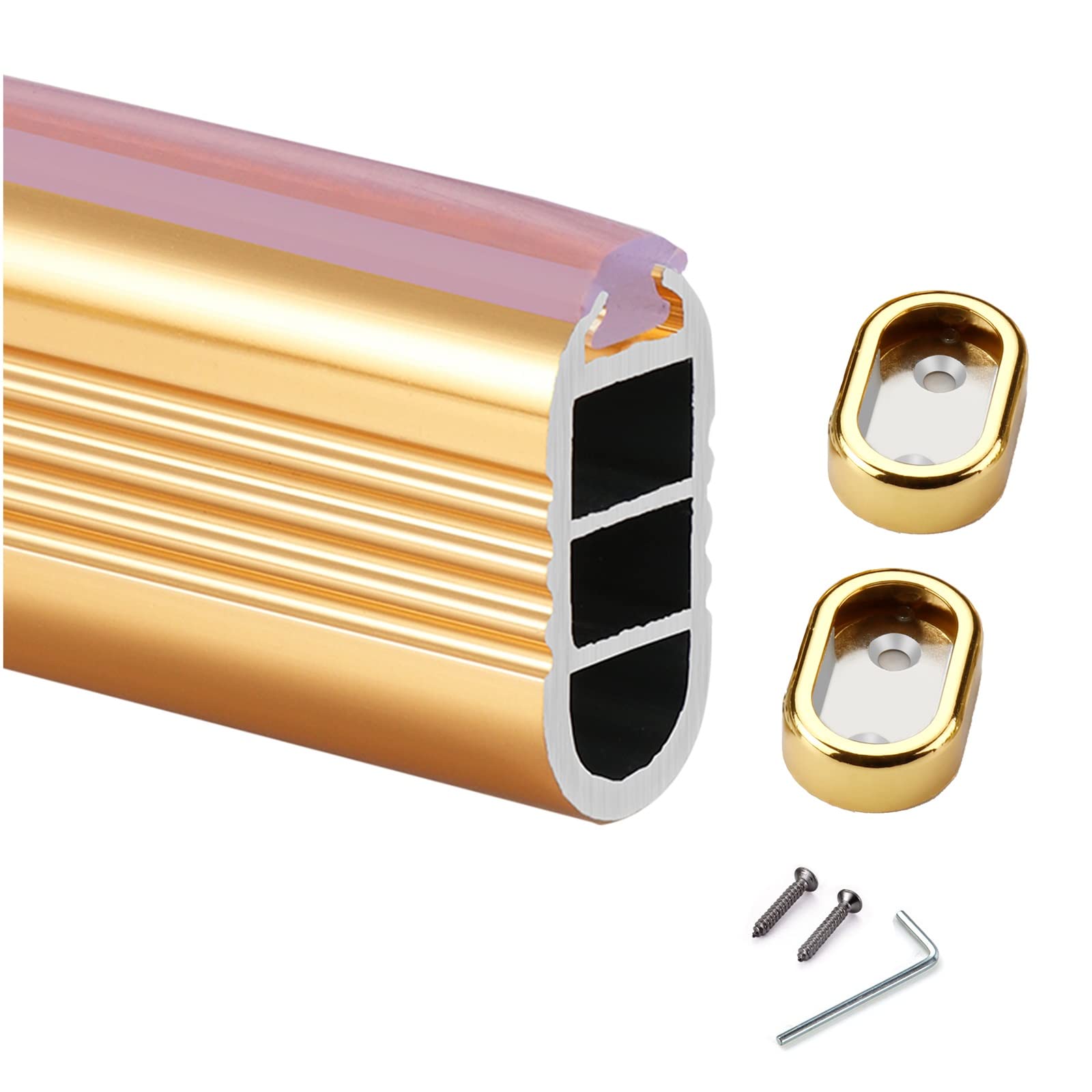 Metal Oval Closet Rods with Bracket Kits, Wall Mounted Detachable Hanging Clothing Pole for Wardrobe & Laundry Corner, Load 100KG, Aluminum (Color : Gold, Size : Rod Long 100cm/39.3 in)
