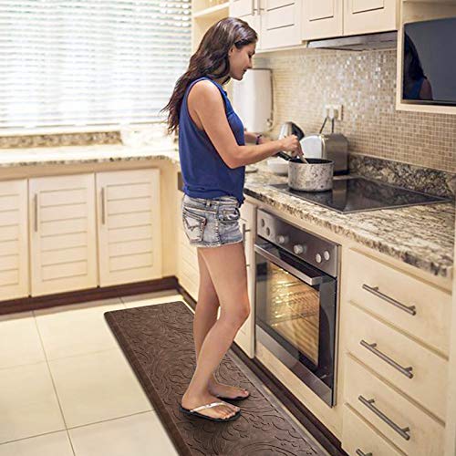 KMAT Kitchen Mat Cushioned Anti-Fatigue Floor Mat Waterproof Non-Slip Standing Mat Ergonomic Comfort Floor Mat Rug for Home,Office,Sink,Laundry,Desk 17.3" (W) x 60"(L),Brown