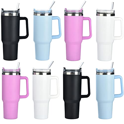 ALINK 8 Pack Replacement Glass Straws for Stanley 40 oz 30 oz Tumbler, 12 in Long Reusable Clear Straws for Stanley Cup Accessories, Half Gallon Bottle, Plus 2 Cleaning Brush