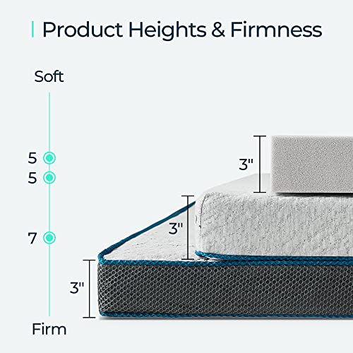 LINSY LIVING Mattress Topper Twin, 3-inch Bamboo Charcoal Infused Memory Foam Mattress Topper, Twin Size Bed Topper with Removable Bamboo Fiber Cover, Ventilated Design, CertiPUR-US Certified