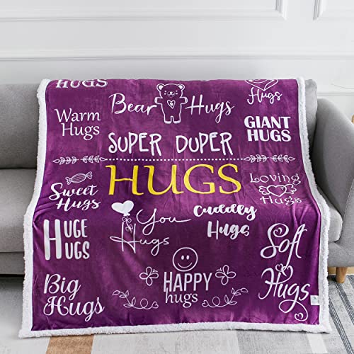 Piwaka Hug Blanket Gifts for Loved One - Cosy Sherpa Fleece Blanket in Purple | Machine Washable Plush Blankets - Heartwarming Gifts - Sentimental Gifts - Get Well Soon Gifts for Women