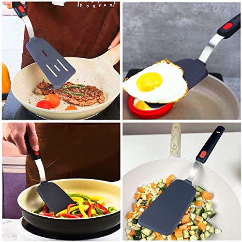 KLAQQED 4Pcs Spatula Silicone Heat Resistant Flexible Rubber Silicone Spatulas for Nonstick Cookware, Burger Pancake Spatula Turner Large Silicone Spatulas Set for Cooking Kitchen Utensils Set Black