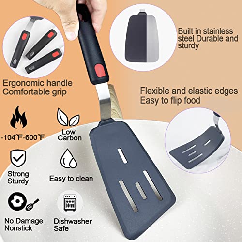 KLAQQED 4Pcs Spatula Silicone Heat Resistant Flexible Rubber Silicone Spatulas for Nonstick Cookware, Burger Pancake Spatula Turner Large Silicone Spatulas Set for Cooking Kitchen Utensils Set Black