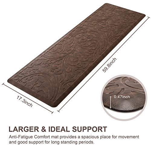 KMAT Kitchen Mat Cushioned Anti-Fatigue Floor Mat Waterproof Non-Slip Standing Mat Ergonomic Comfort Floor Mat Rug for Home,Office,Sink,Laundry,Desk 17.3" (W) x 60"(L),Brown