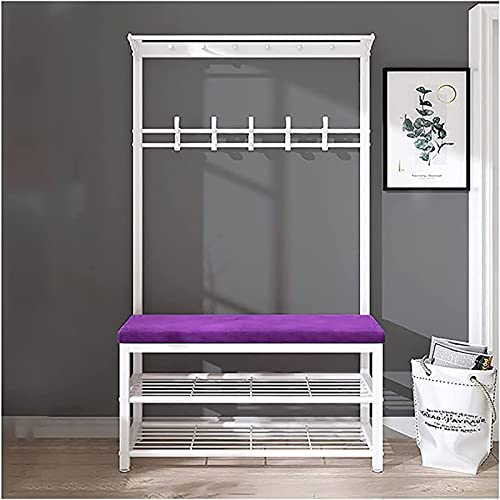 SoOSSN Entryway Bench with Coat Rack,3-in-1 Hall Tree Storage Bench,Coat Rack Shoe Bench with Hooks,Shoe Rack,Cushion,Easy to Assemble (Color : Purple, Size : 39inch)
