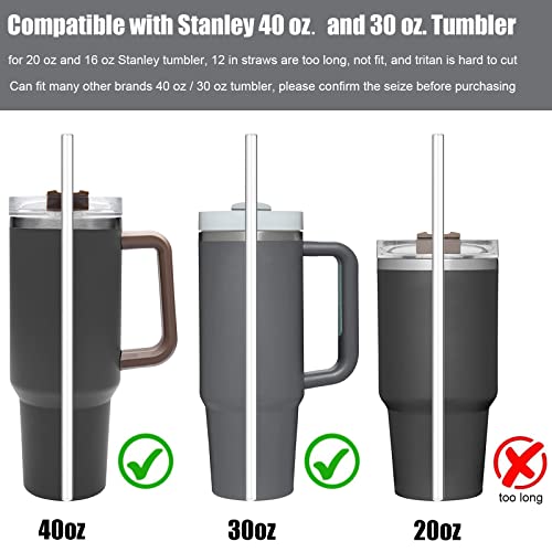 ALINK 8 Pack Replacement Glass Straws for Stanley 40 oz 30 oz Tumbler, 12 in Long Reusable Clear Straws for Stanley Cup Accessories, Half Gallon Bottle, Plus 2 Cleaning Brush