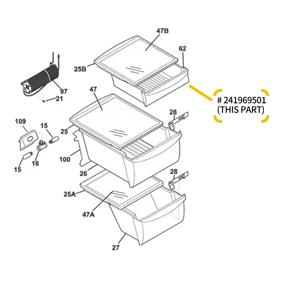 New Updated 241969501 Crisper Pan Cover,Shelf Frame without Glass Refrigerator For Frigidaire Refrigerator 17-3/8" x 18-3/8" Replace# AP4433007,1512992,PS2363832