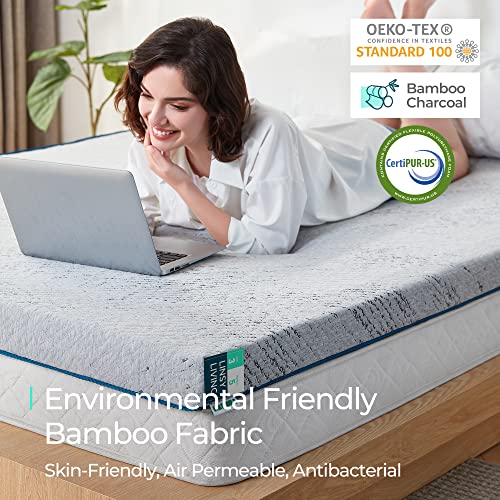 LINSY LIVING Mattress Topper Twin, 3-inch Bamboo Charcoal Infused Memory Foam Mattress Topper, Twin Size Bed Topper with Removable Bamboo Fiber Cover, Ventilated Design, CertiPUR-US Certified