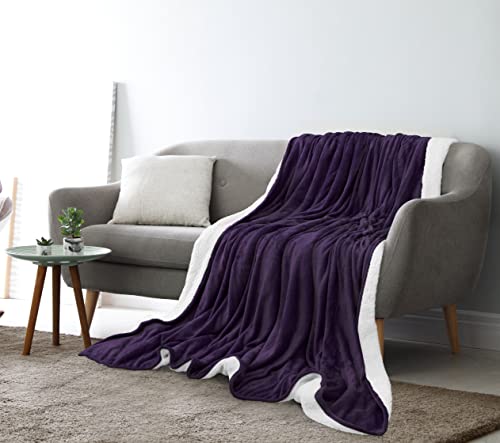 Utopia Bedding Sherpa Bed Blanket Throw Size Plum 480GSM Plush Blanket Fleece Reversible Blanket for Bed and Couch (60x50 Inches)