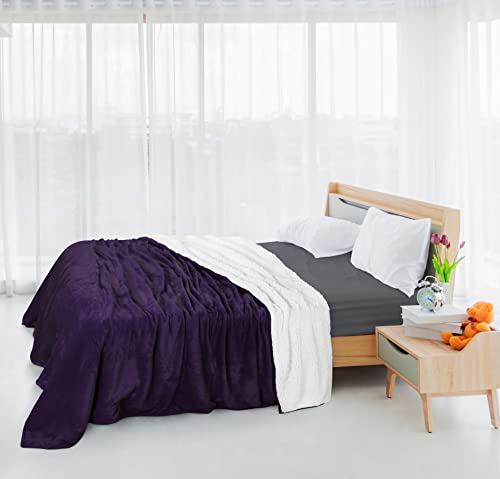 Utopia Bedding Sherpa Bed Blanket Throw Size Plum 480GSM Plush Blanket Fleece Reversible Blanket for Bed and Couch (60x50 Inches)