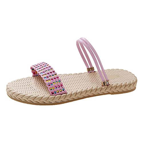 House Slippers for Women Comfy Open Toe House Shoes Indoor Outdoor Summer Casual Beach Boho Slippers (Pink, 6.5)