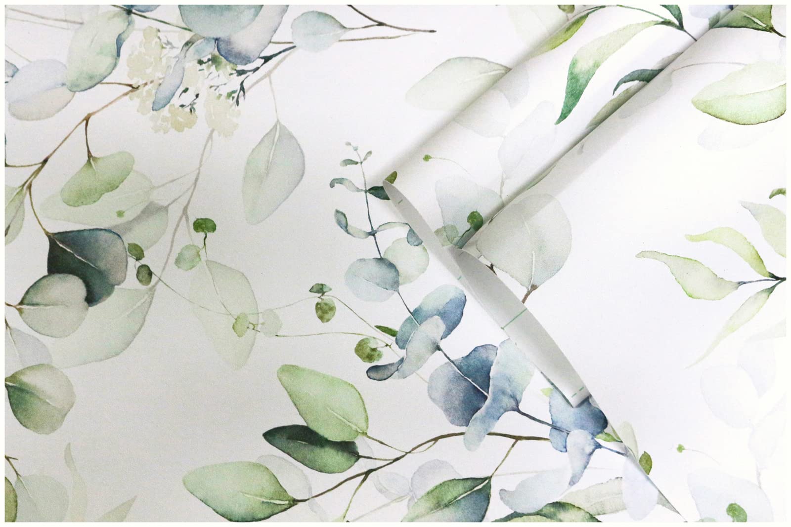 HAOKHOME Peel and Stick Wallpaper Boho Green/White Eucalyptus Leaf Floral Wall Mural Home Nursery Decor Renter Friendly Wallpaper 17.7in x 78.7in