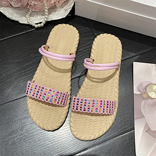 House Slippers for Women Comfy Open Toe House Shoes Indoor Outdoor Summer Casual Beach Boho Slippers (Pink, 6.5)