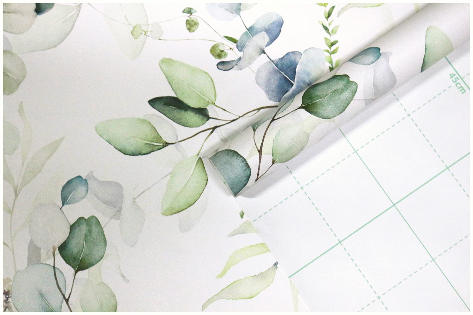 HAOKHOME Peel and Stick Wallpaper Boho Green/White Eucalyptus Leaf Floral Wall Mural Home Nursery Decor Renter Friendly Wallpaper 17.7in x 78.7in