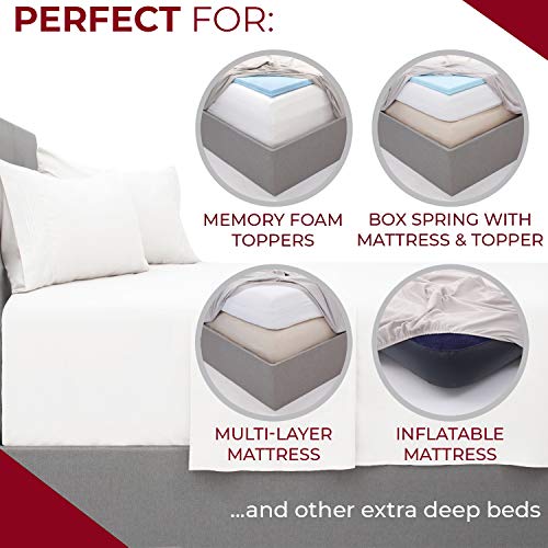 Mellanni Extra Deep Pocket Sheet Set + Waterproof Mattress Pad Bundle&Save - Bundle Includes: 4pcs Extra Deep Pocket Sheets up to 21" and Waterproof Mattress Pad 21" (King, White)