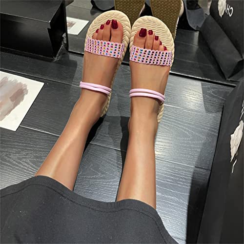 House Slippers for Women Comfy Open Toe House Shoes Indoor Outdoor Summer Casual Beach Boho Slippers (Pink, 6.5)