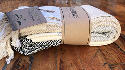 Bersuse 100% Cotton Aspendos XL Throw Blanket Turkish Towel - 60x90 Inches, Black-Grey-Beige