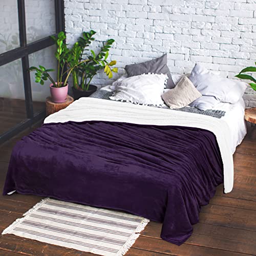 Utopia Bedding Sherpa Bed Blanket Throw Size Plum 480GSM Plush Blanket Fleece Reversible Blanket for Bed and Couch (60x50 Inches)
