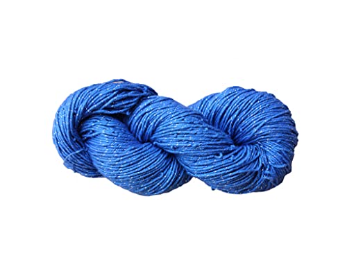 The Design Cart Blue Solid Color DK Weight 4 PLY Cracker Sparkle Cotton Yarn Stitch Embroidery Thread Friendship Bracelet Thread Floss Bracelet Yarn Package of 100 Grams YK-CRS - 11