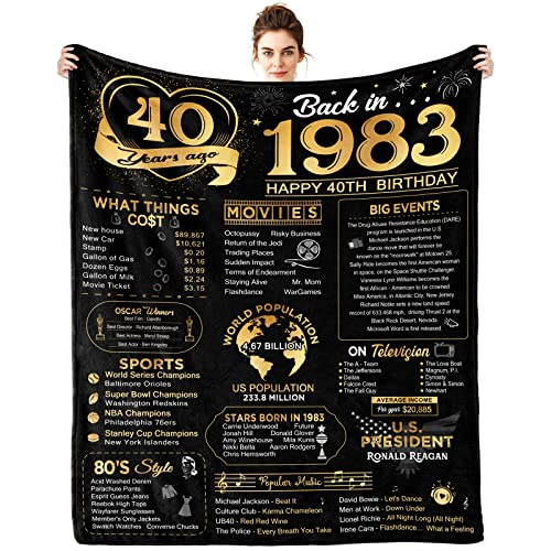 40th Birthday Decorations for Women Men,Happy 40th Birthday Gifts for Men Women,40th Birthday Gift Ideas,Great Birthday Gifts for 40 Year Old Husband Wife Dad Mom,Back in 1983 Throw Blanket 60x50 Inch